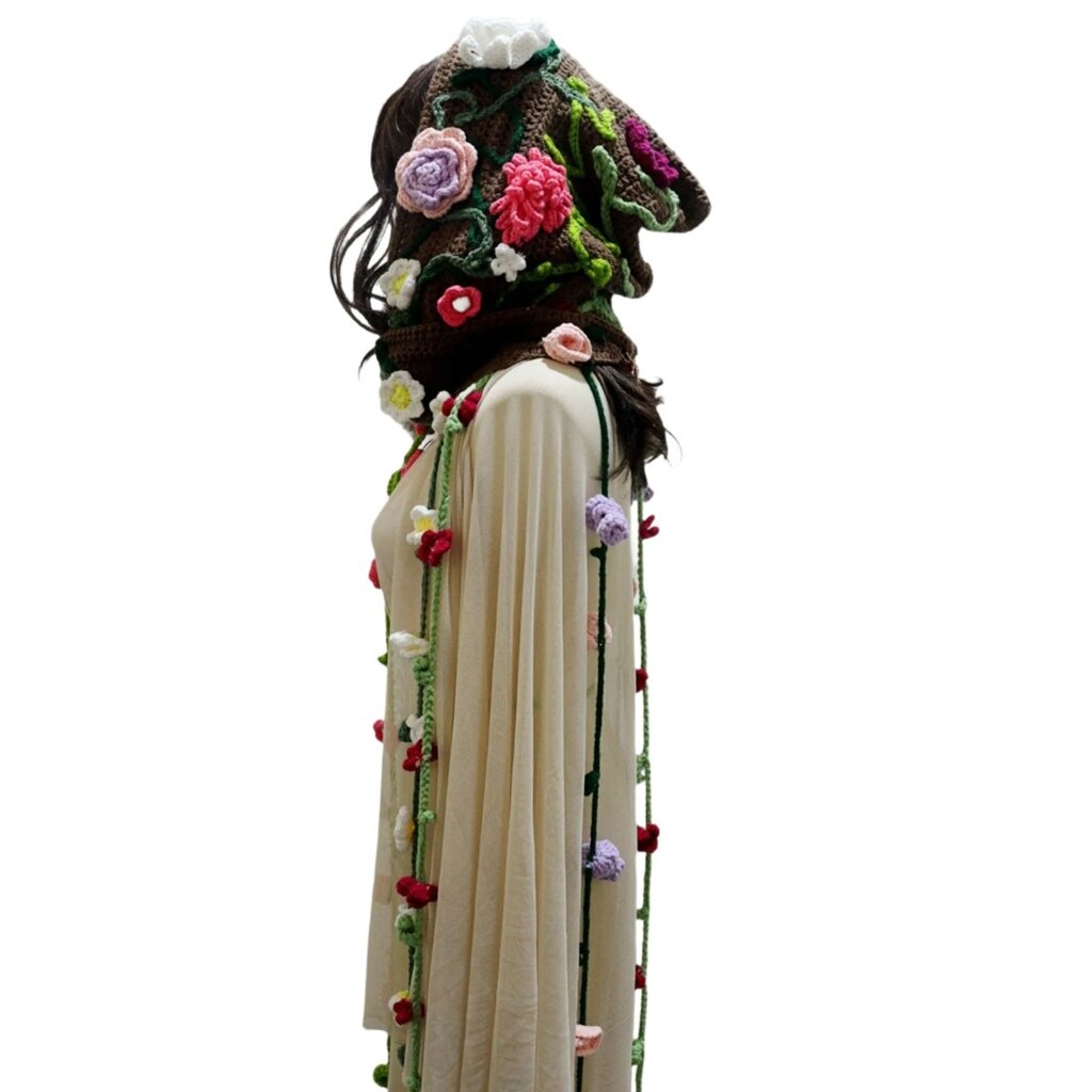 Цветочная Вязаная Крючком Шапочка-Каплет Ручной Работы, Зимний Головной Убор С Капюшоном, Вязаный Шарф с Кисточками для Женщин, Для Активного Отдыха