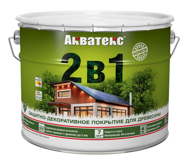 Защитно-декоративное Акватекс покрытие для древесины, пропитка по дереву, 2в1, тик, 9 л