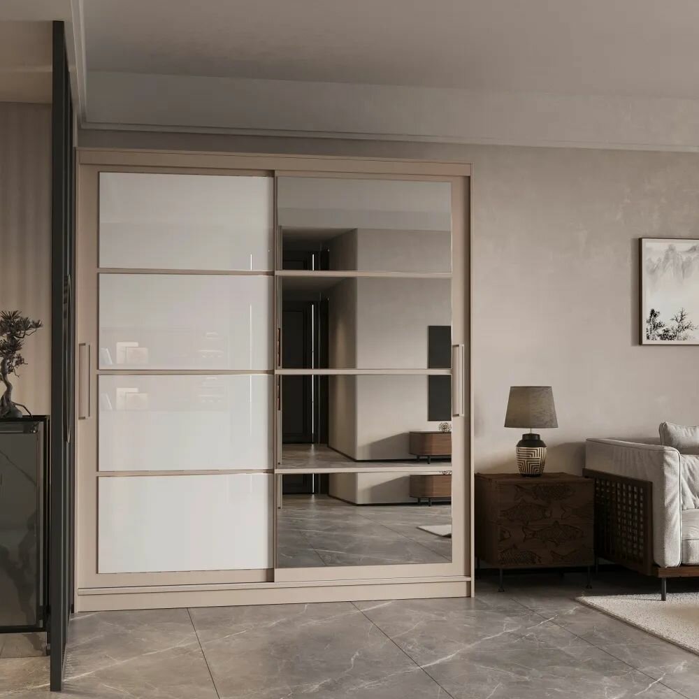 Шкаф-купе гранд ЛДСП 1,6м кашемир/ лакобель с зеркалом