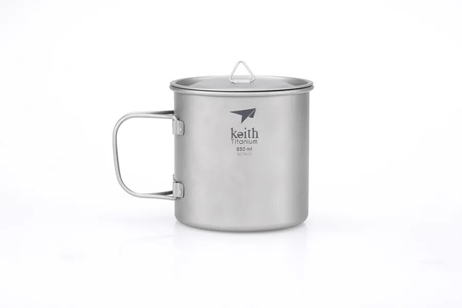 Титановая кружка походная со складной ручкой и крышкой Keith Titanium Ti3208 650ml