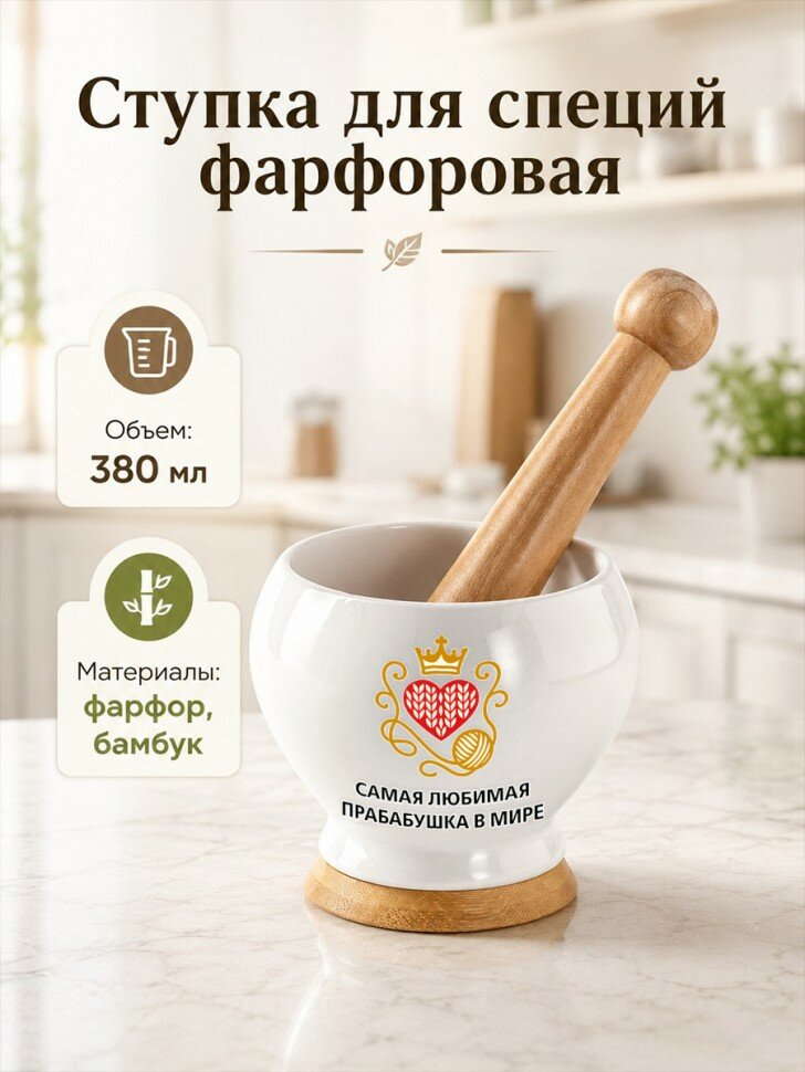 Ступка для специй с надписью "самая любимая прабабушка в мире"