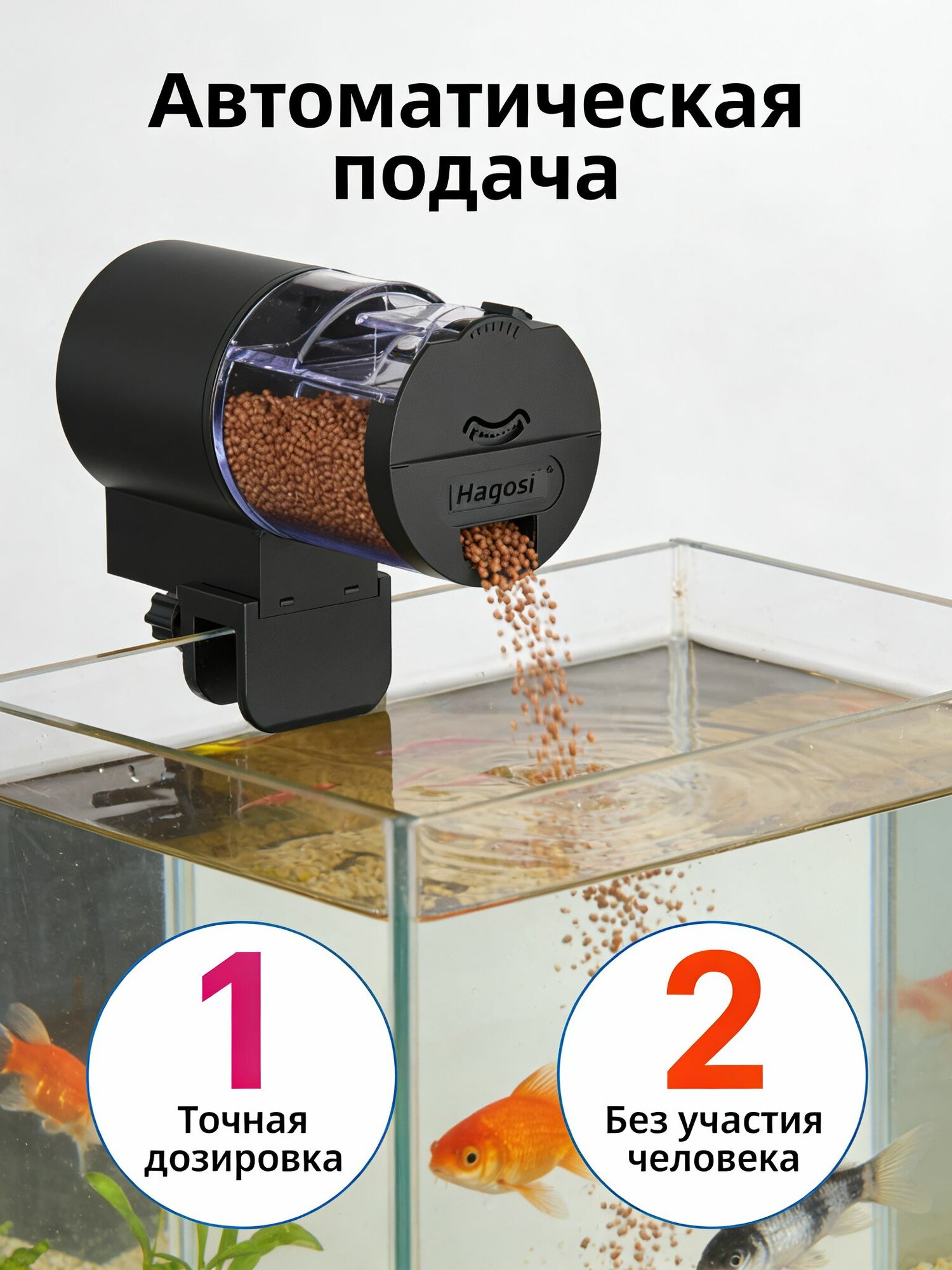 Автоматическая кормушка для аквариума HAQOS, таймер подачи корма, черная матовая