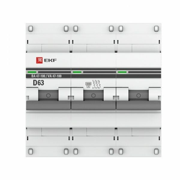 EKF PROxima ВА 47-100 Автоматический выключатель (D) 3P 63А 10kA, mcb47100-3-63D-pro