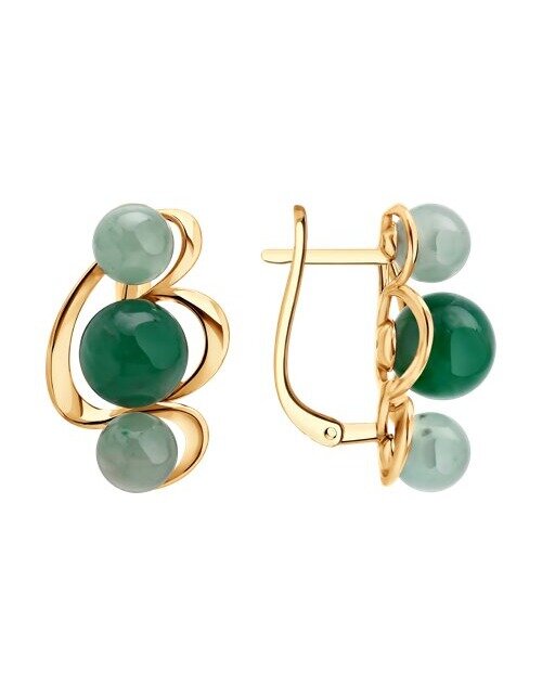 Серьги серебро, 925 проба, золочение, жадеит