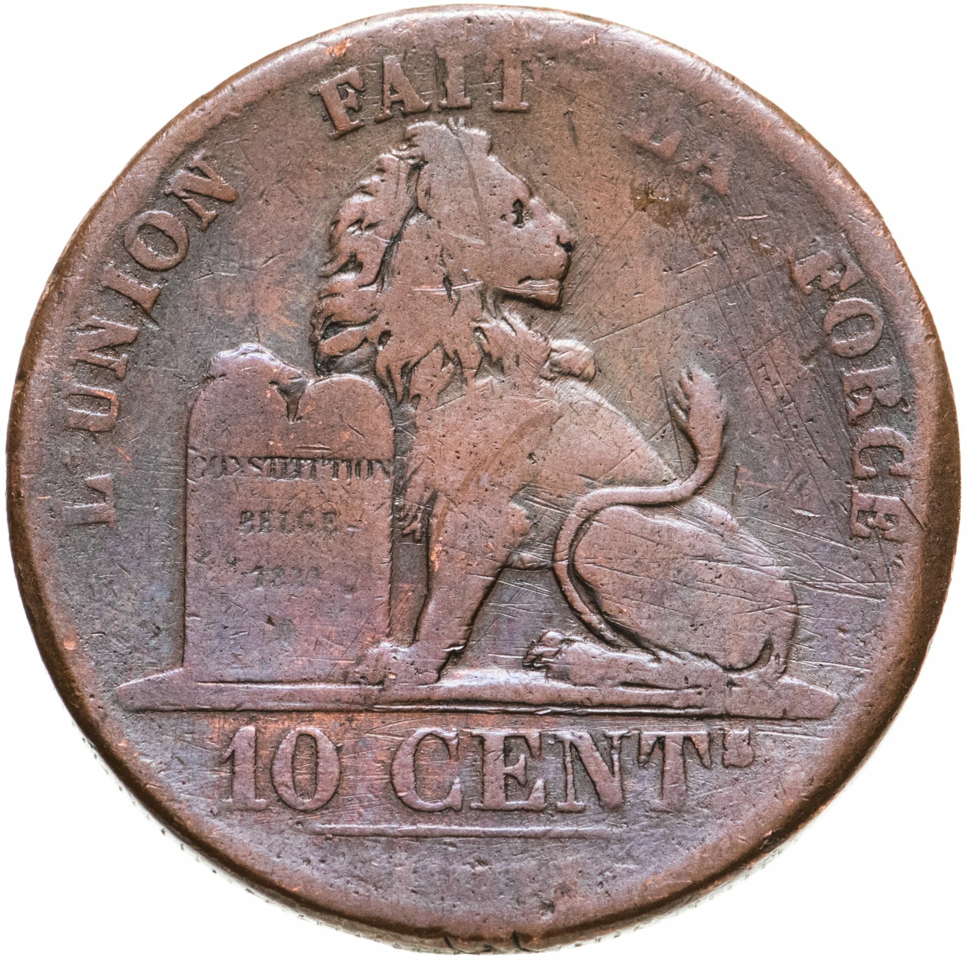 Бельгия 10 сантимов centimes 1848, Медь, в сохранности VG-F