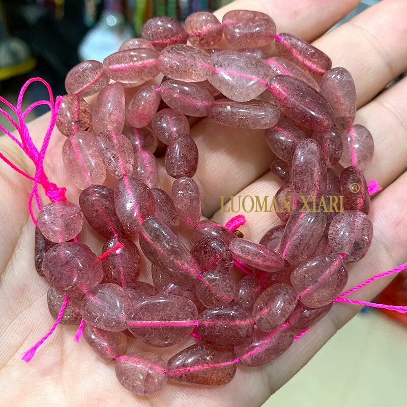 Бусины из натурального камня LUOMAN XIARI 8-10 мм, турмалин, ларимар, топаз, гранат, танзанит Розовый, Strawberry Quartz