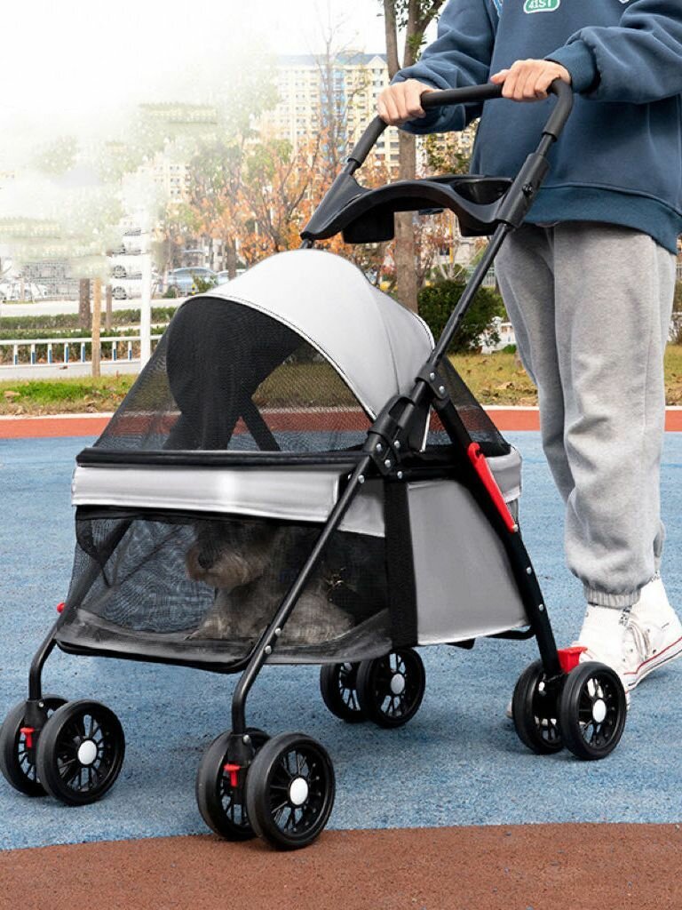 Коляска прогулочная для собак и кошек, для мелких и средних пород (до 10 кг), легкий, складной, серый