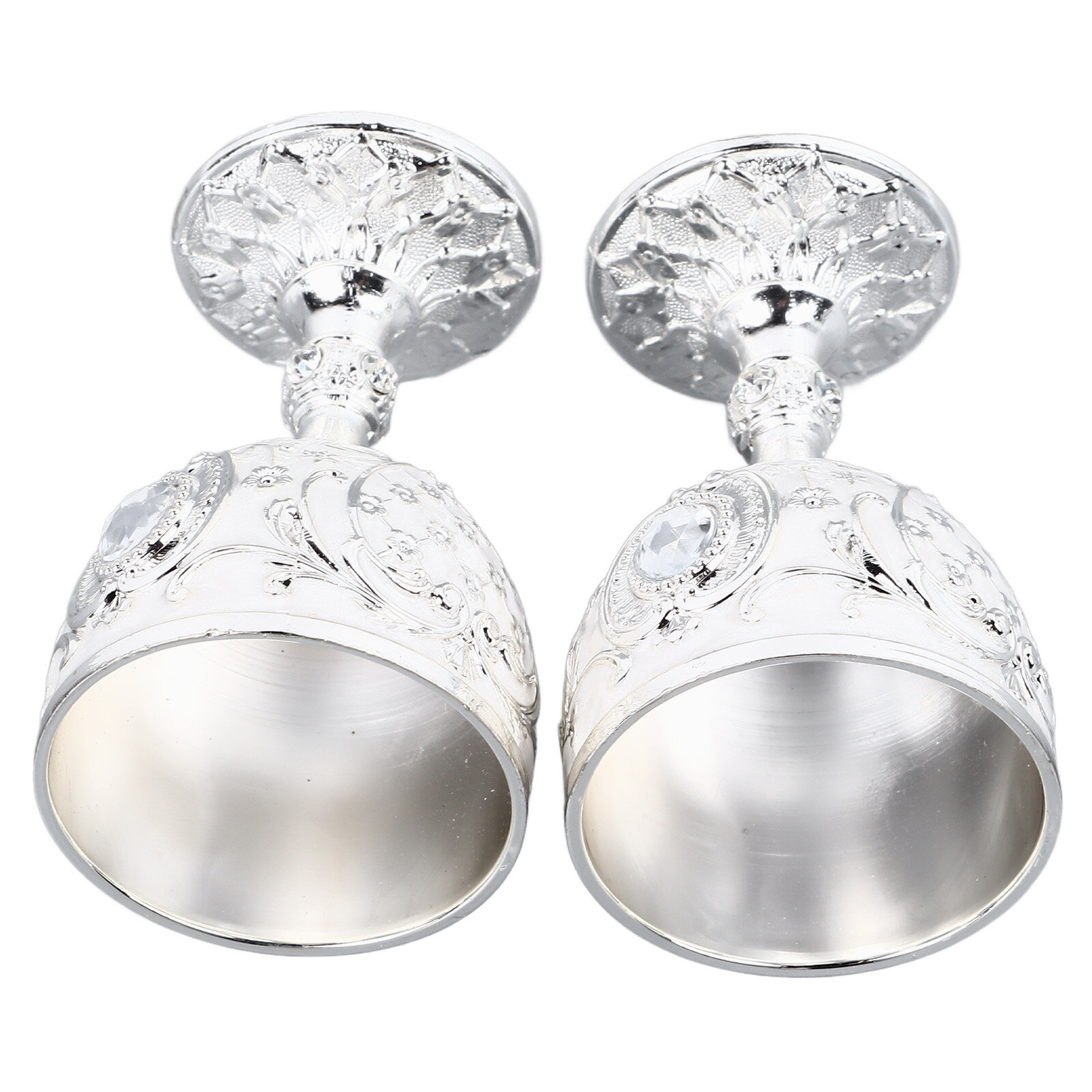 2 шт. винтажная металлическая чашка для вина с тиснением, кубок из цинкового сплава, ретро бокалы для вина, украшение для дома, ресторана, кафе, бара, серебристо-белый