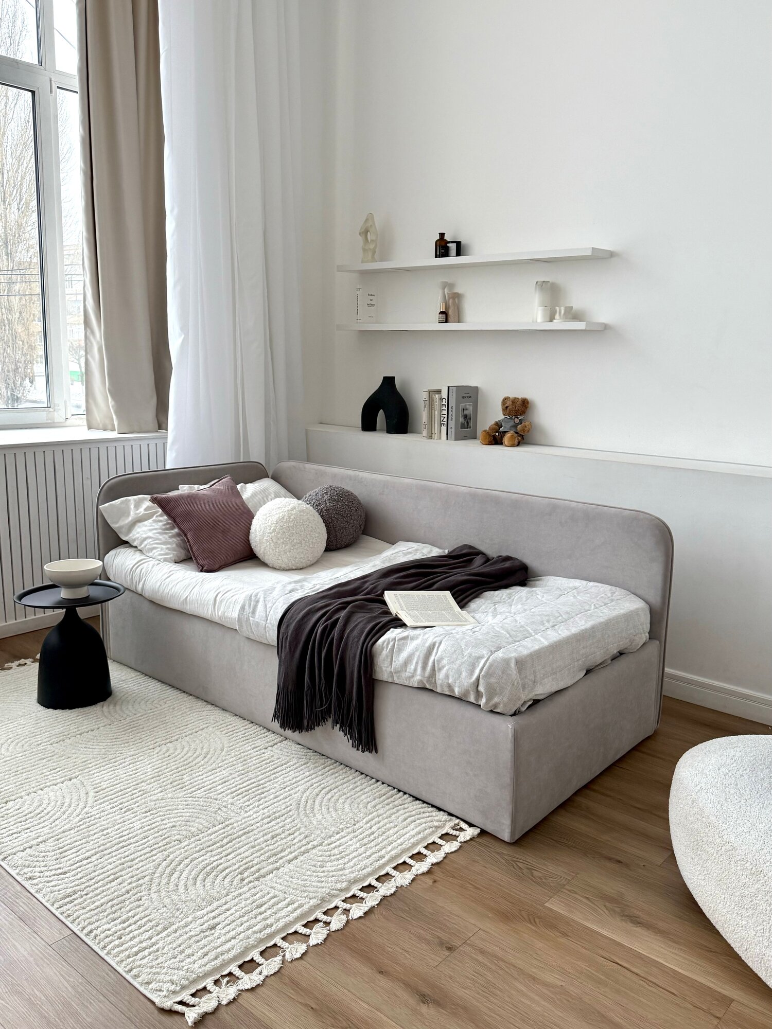 Mebelroom.shop, Кровать детская Soft угловая,102х212х82 см, серый teddy