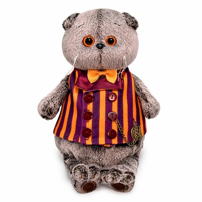 Кот игрушечный мягкий Basik&Сo Басик в полосатом жилете (Ks22-221)