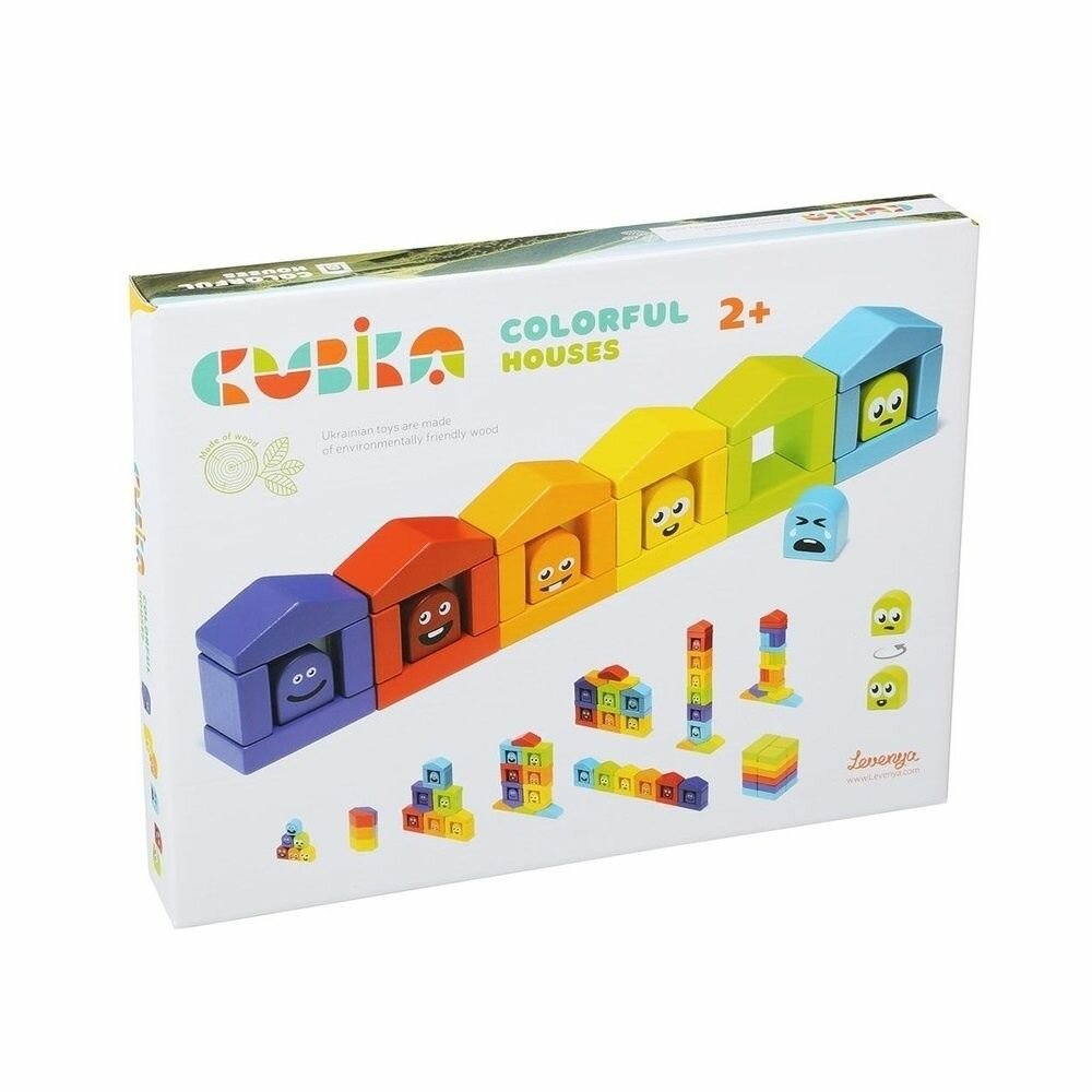 Конструктор Cubika "Цветные домики", дерево, от 2 лет