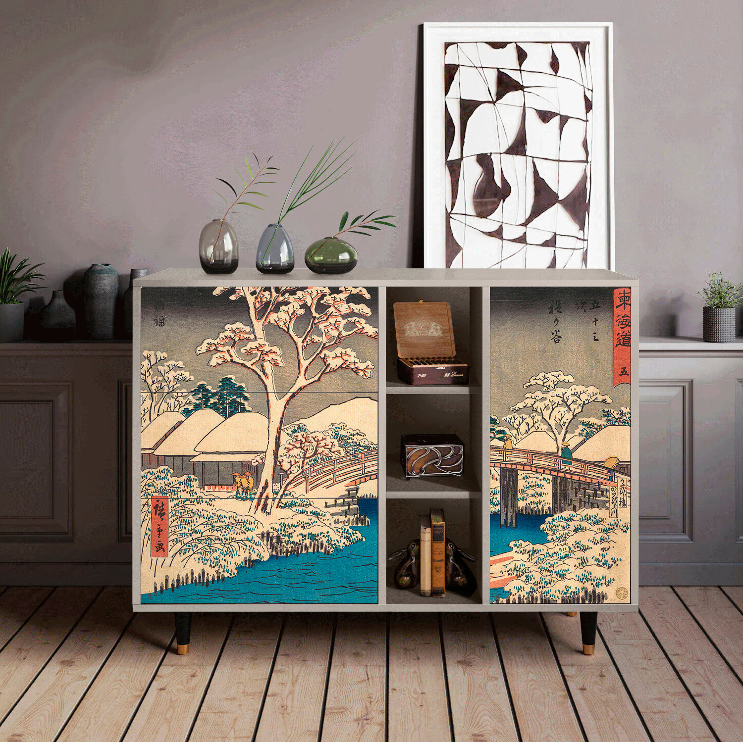 Комод - STORYZ - BS2 Katabira River by Utagawa Hiroshige, Разер - 125 x 97 x 48 см , Цвет корпуса - Сатин