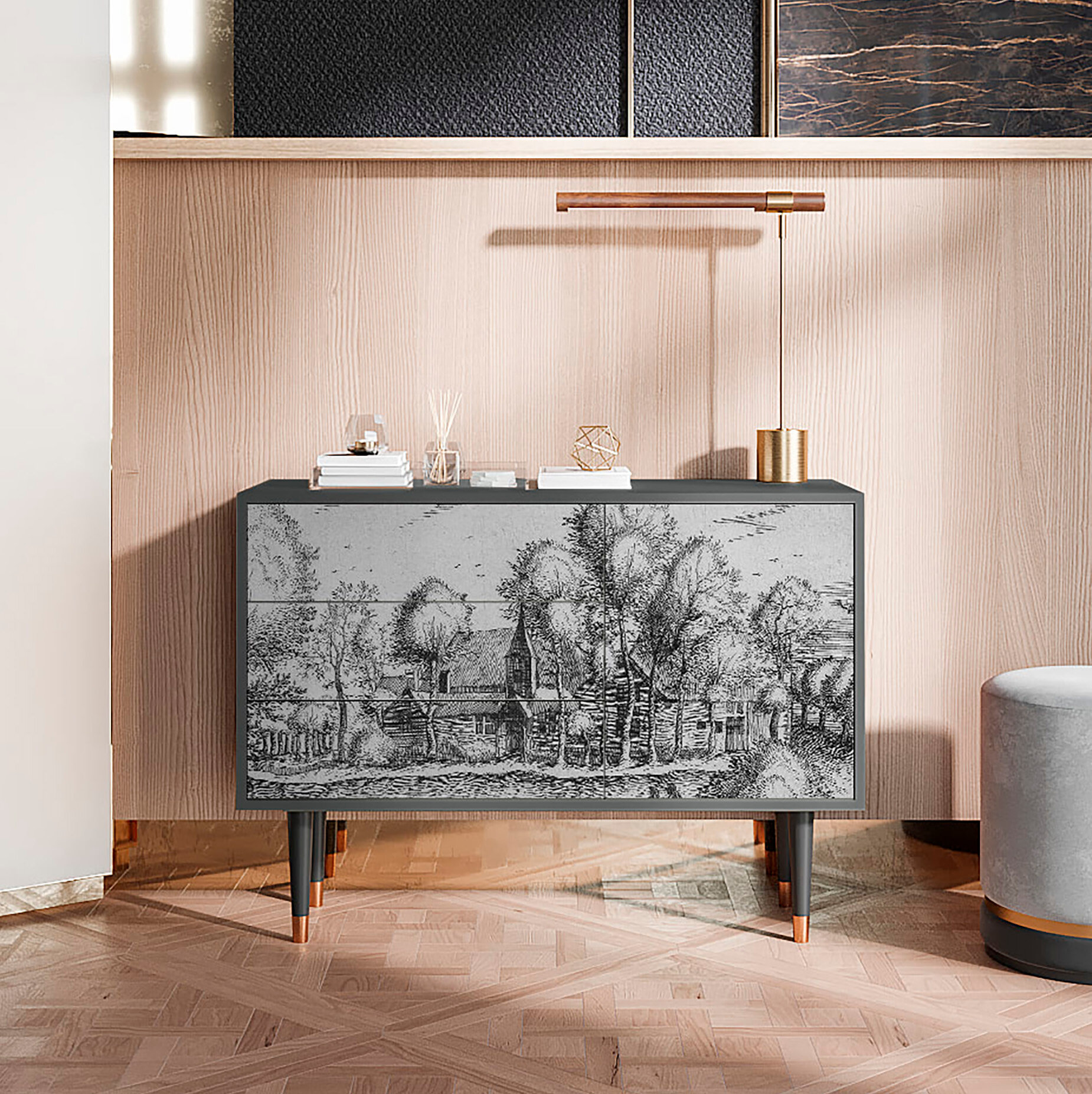 Комод - STORYZ - S3 A Pond by Pieter Breugel , Размер - 115 x 84 x 41 см, Цвет корпуса - , Антрацит