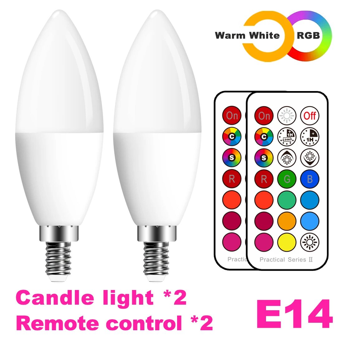 RGB светодиодная лампа E14 Rayh для дома E14 Warm White x2