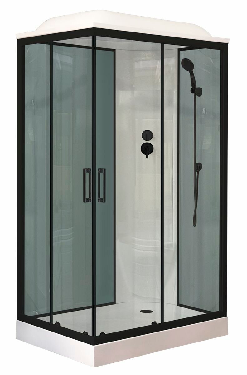 Душевая кабина Royal Bath 120х80х217 стекло прозрачное 6мм, задняя стенка серая, профиль черный, низкий поддон, правосторонняя