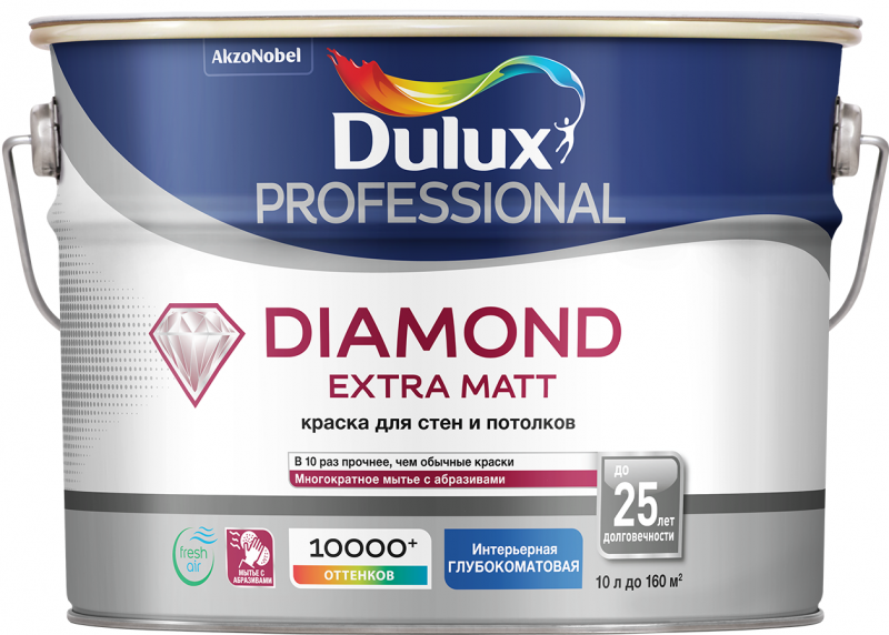 Dulux Diamond Extra Matt для стен и потолков водно-дисперсионная глубокоматовая, Бесцветный