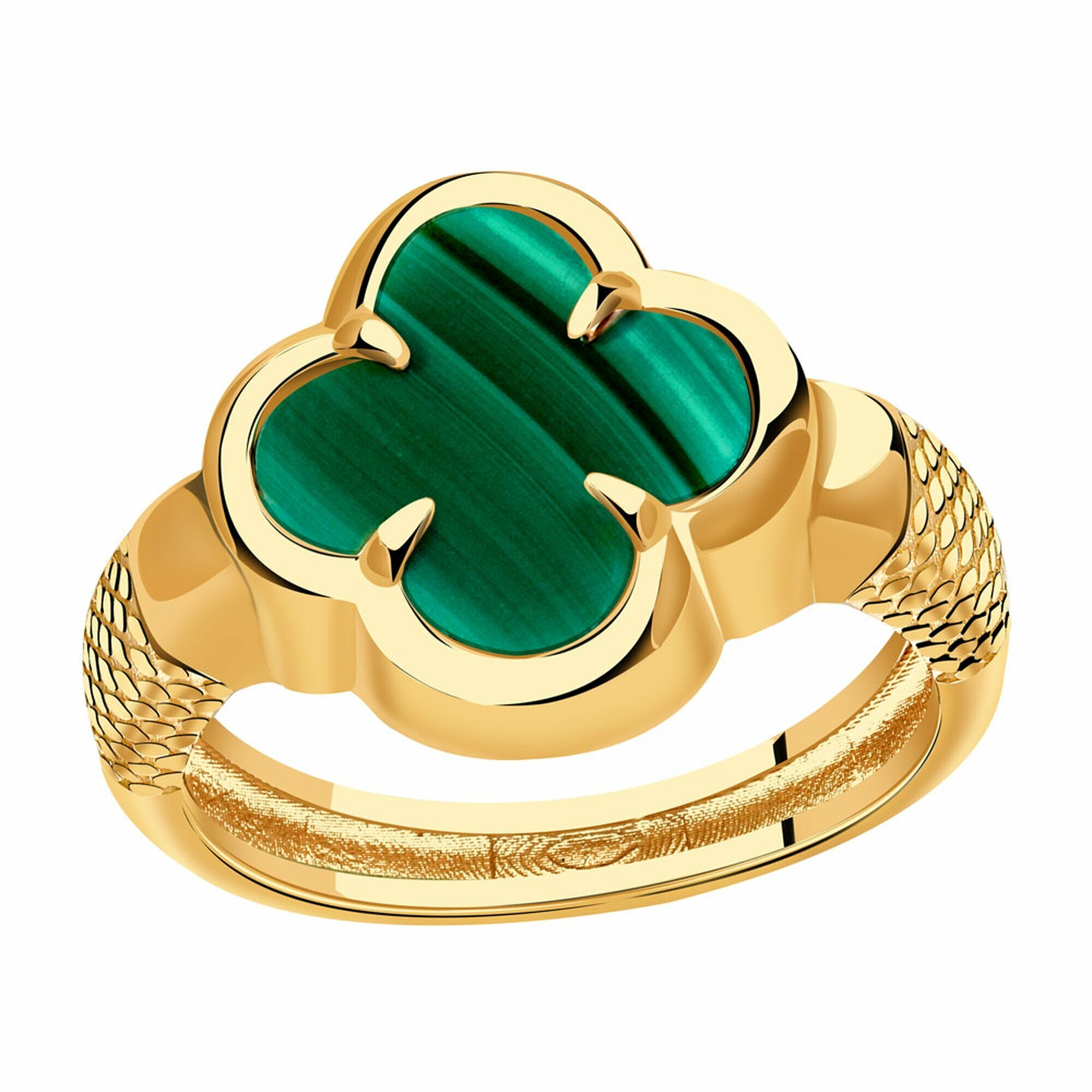 Кольцо, красное золото, 585 проба, малахит