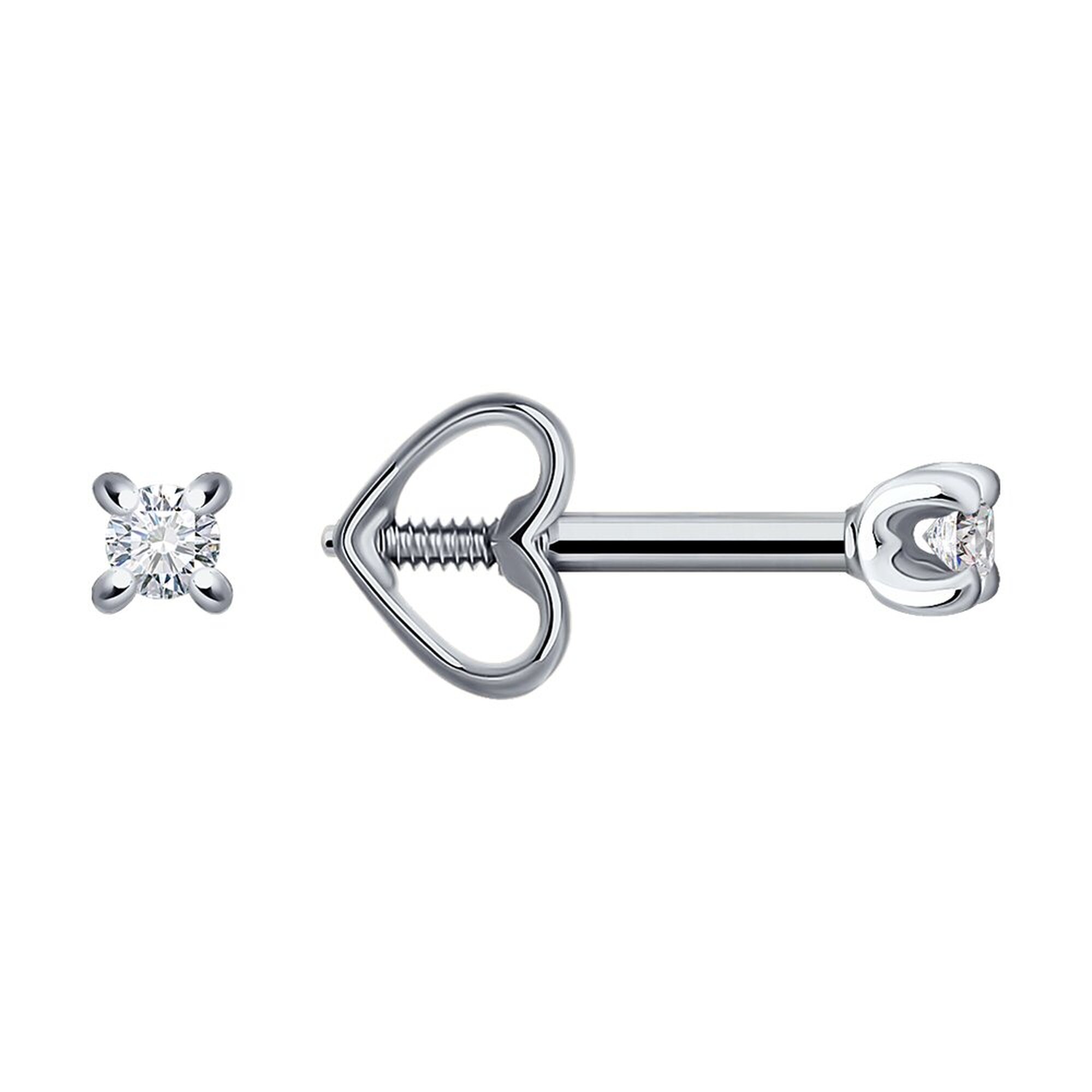 Серьги пусеты, белое золото, 585 проба, бриллиант