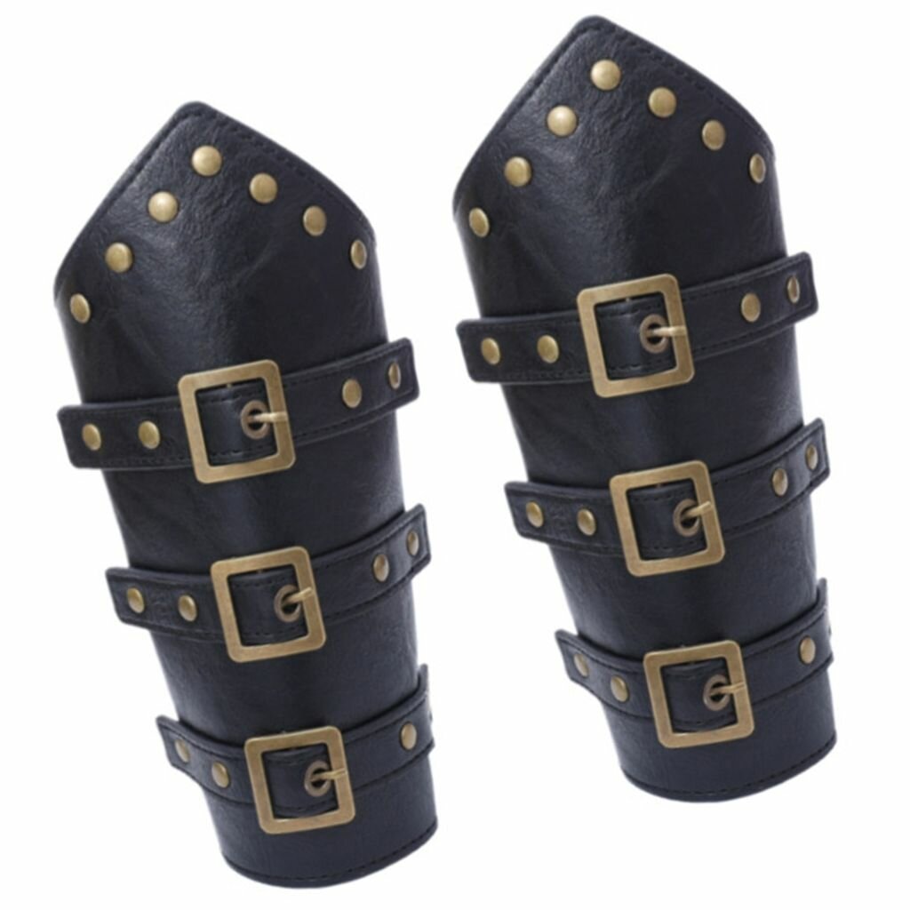 (1 пара) Мужские кожаные наручи средневековых викингов-черная пара