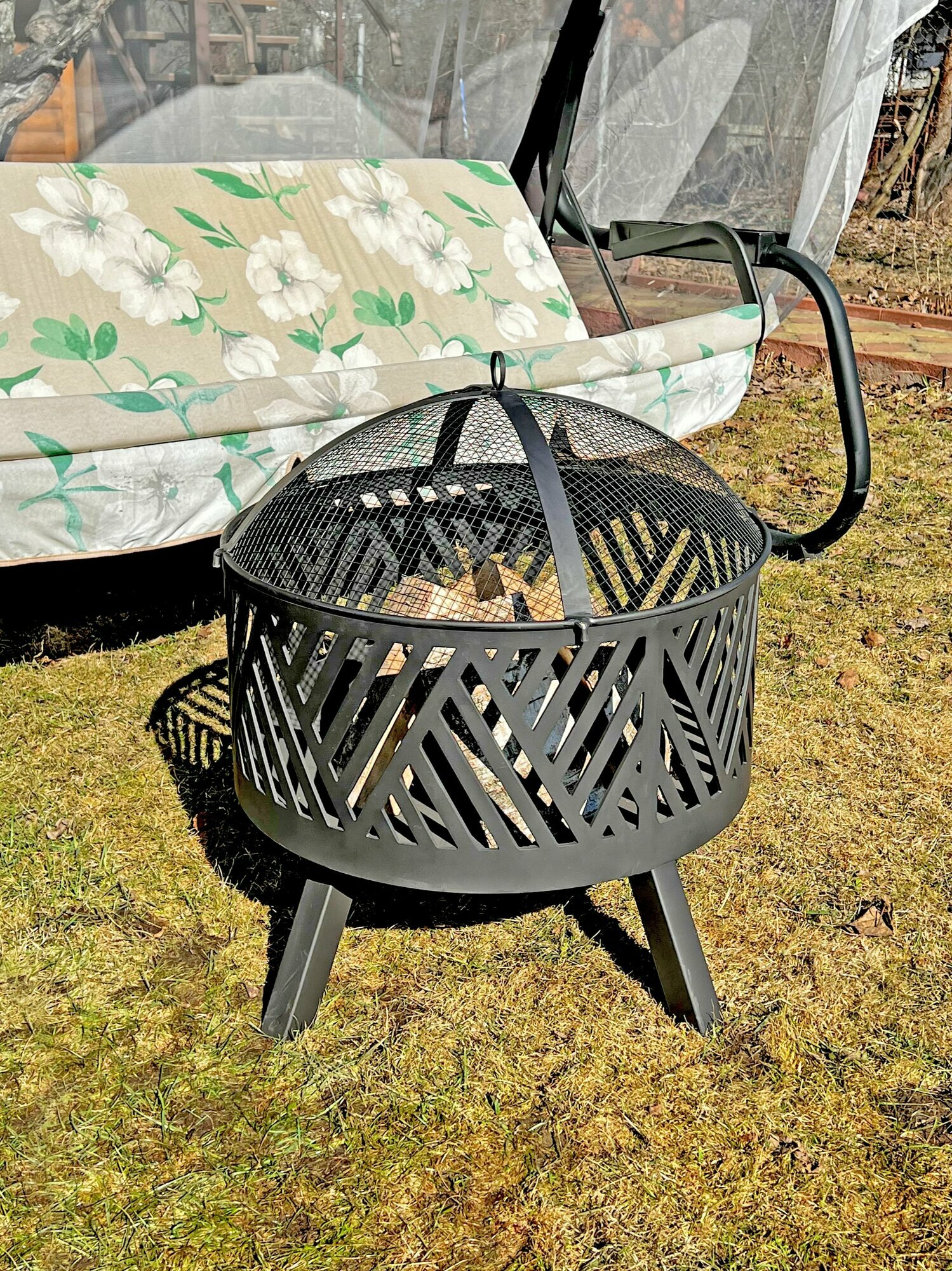 Костровая чаша Плетение+Сетка+Купол искрогаситель 60 см 0,3 см