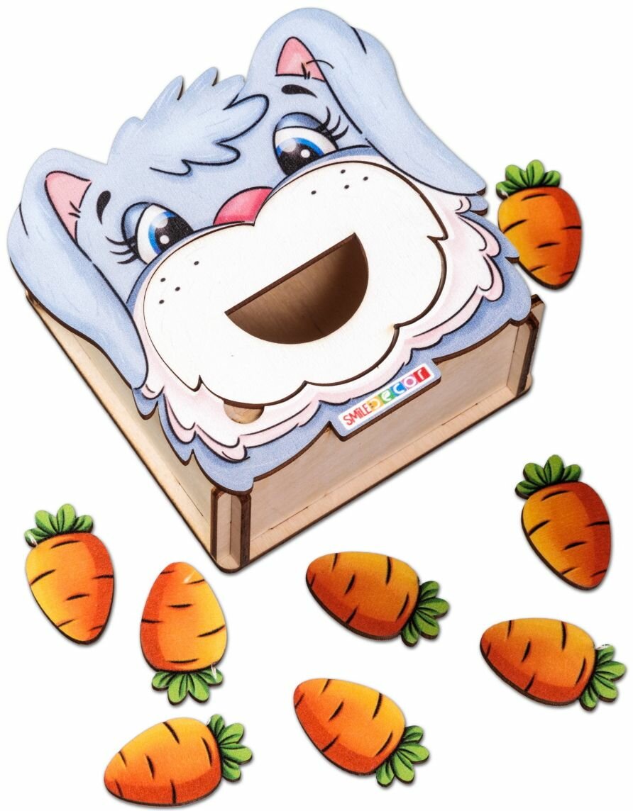Логопедическая игра Smile Decor "Накорми зайку", дидактическое игровое пособие из дерева на активизацию, развитие и постановку речи