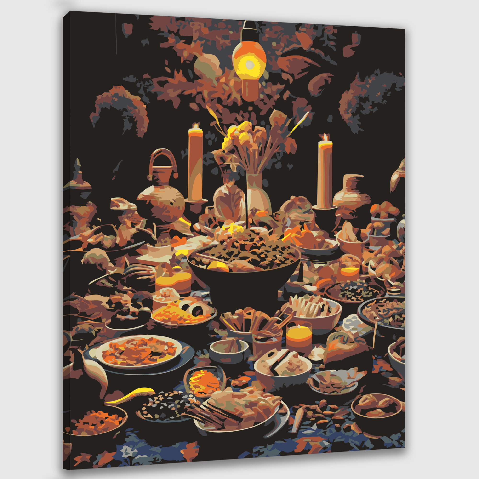 Картина по номерам 40x50 см, праздничный банкетный сто, интернациональная кухня, декоративные элементы