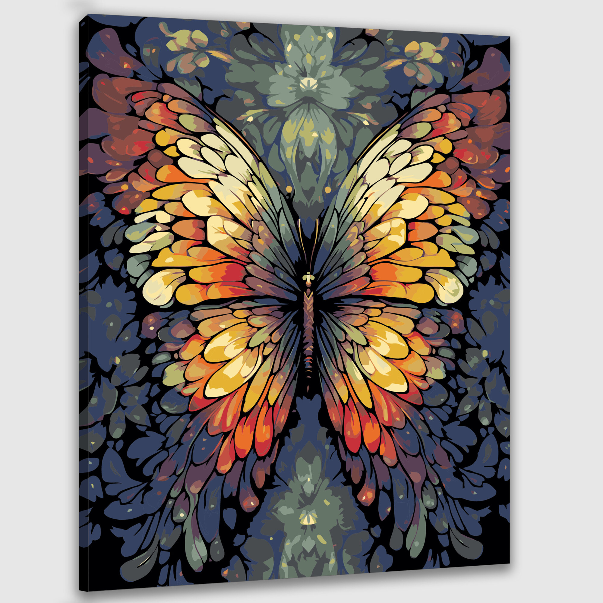 Картина по номерам 40x50 см, картина, цифровая, калейдоскоп, разноцветные крылья, бабочка, узоры, текстуры