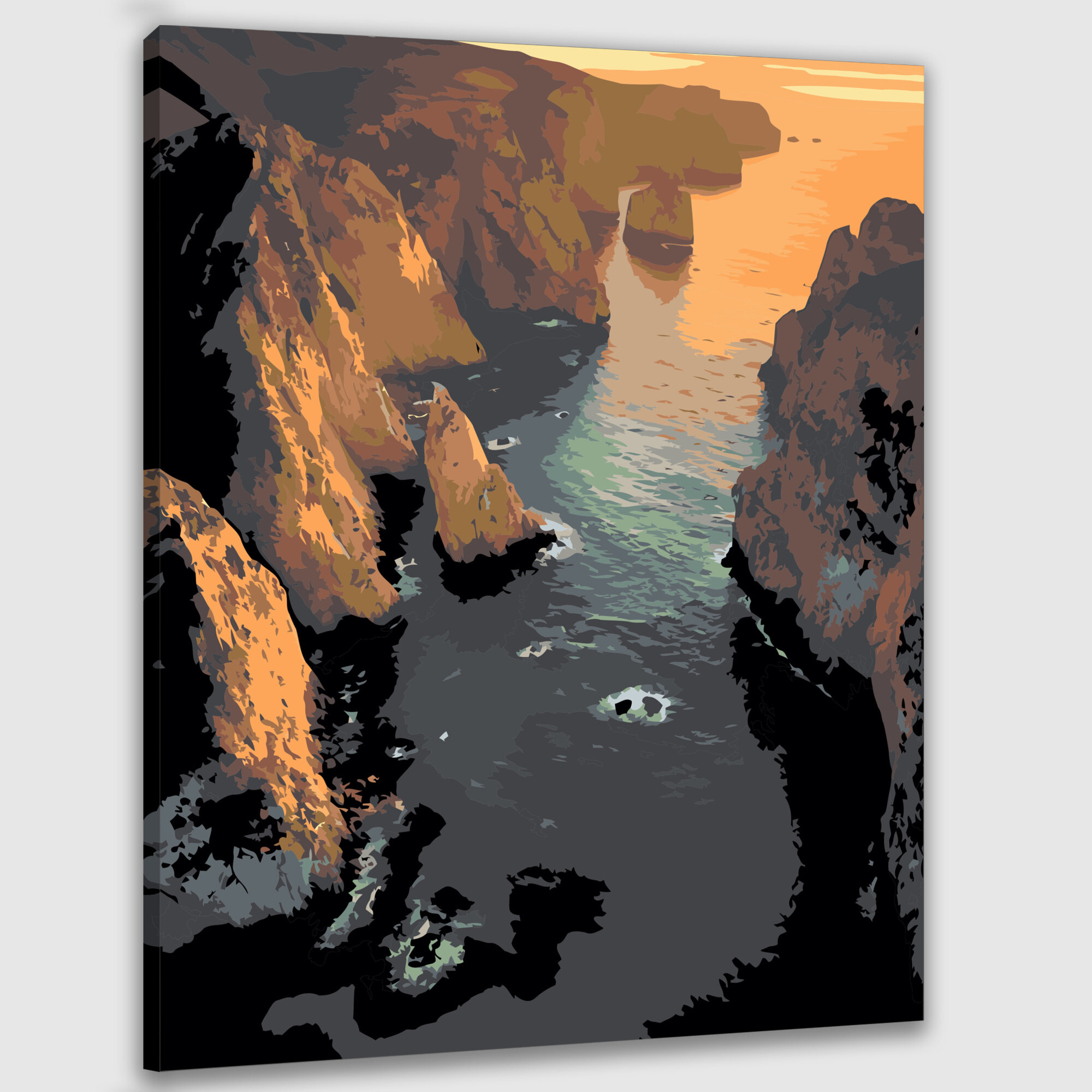 Картина по номерам 40x50 см, аэрофотосъемка, греческое побережье, утесы, синее море, рыбацкие деревушки