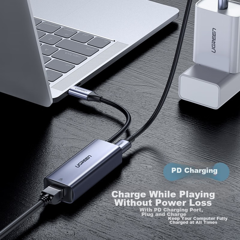 Lulian Type-C Gigabit Ethernet Adapter RJ45 Network Port Converter Compatible with Apple 16 MacBook Huawei Laptops for Live Streaming External Network Card with PD Charging