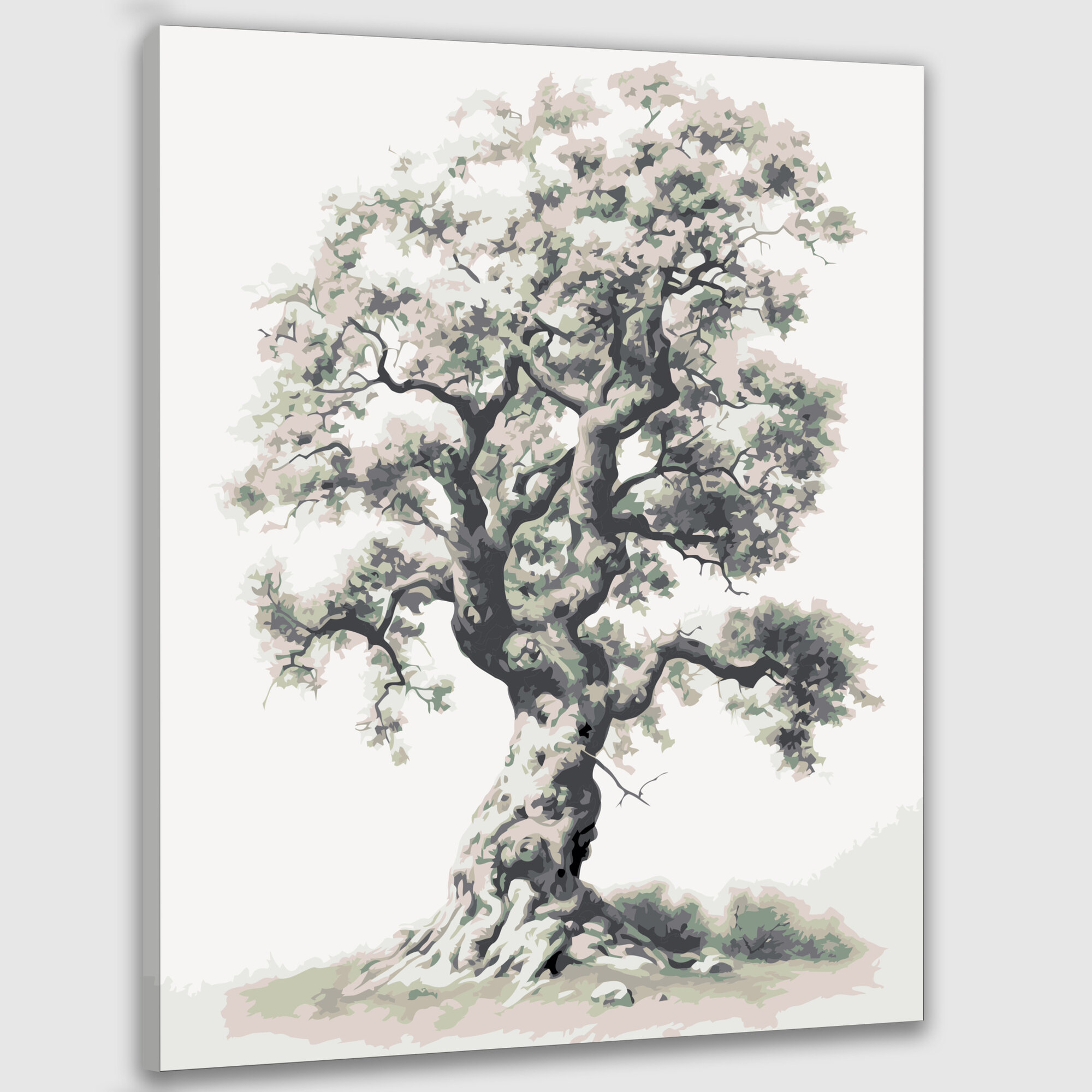 Картина по номерам 40x50 см, картина, рисунок, графит, дуб, ветви, небеса, зеленые листья, танцующие, ветерок, сила
