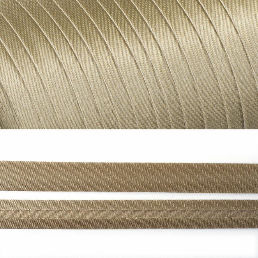 Косая бейка атласная 15мм F292 т. бежевый уп.132 м