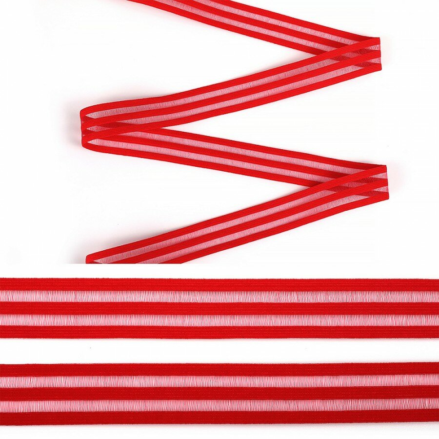 Резинка декоративная с прозрачными вставками Нейлон шир.020мм SD163 цв. красный уп.30м