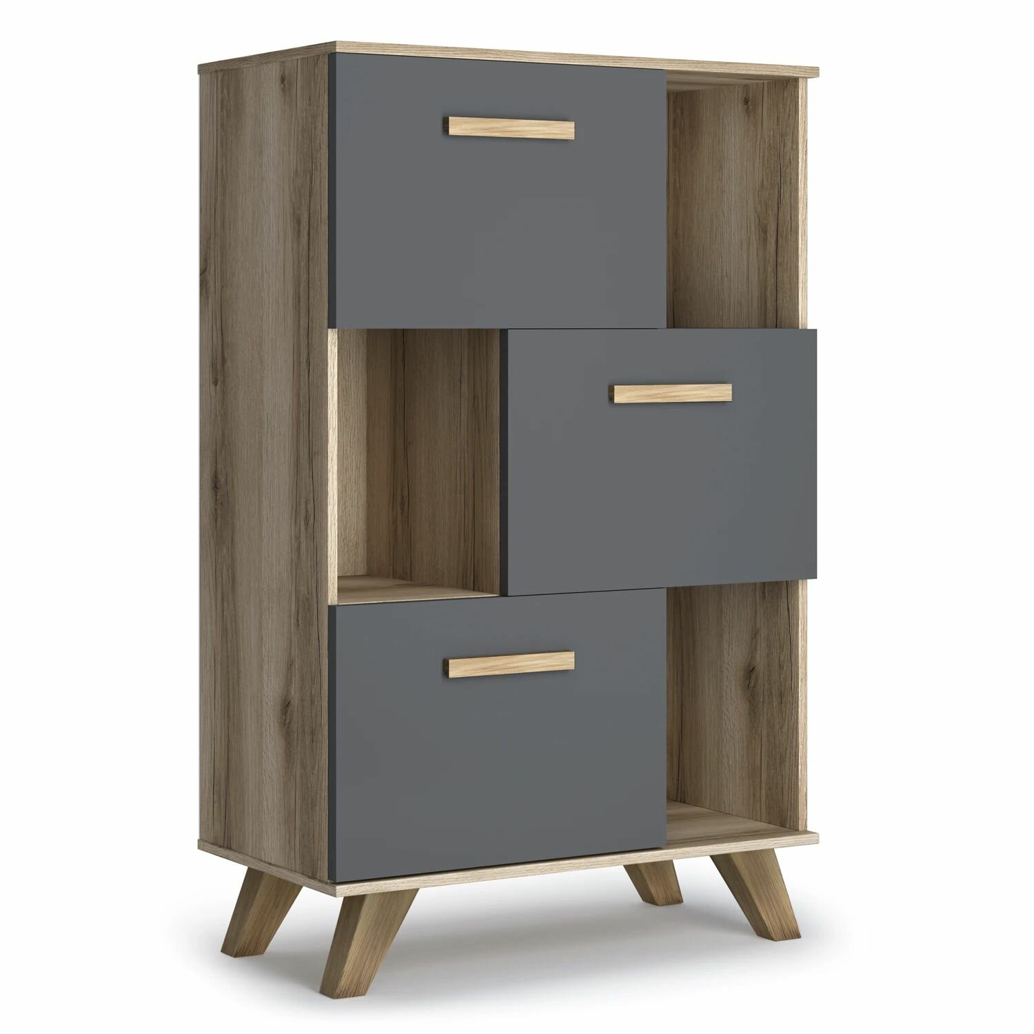 Шкаф низкий с нишами Вега Скандинавия, цвет Дуб Каньон, силк флай