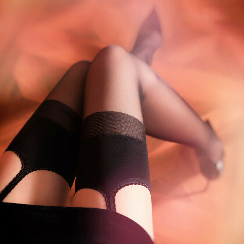 XUEXIMAN Sexy Lace Crotchless Suspender Stockings Hot Erotic Ultra-Thin Long Tube Pantyhose Black
