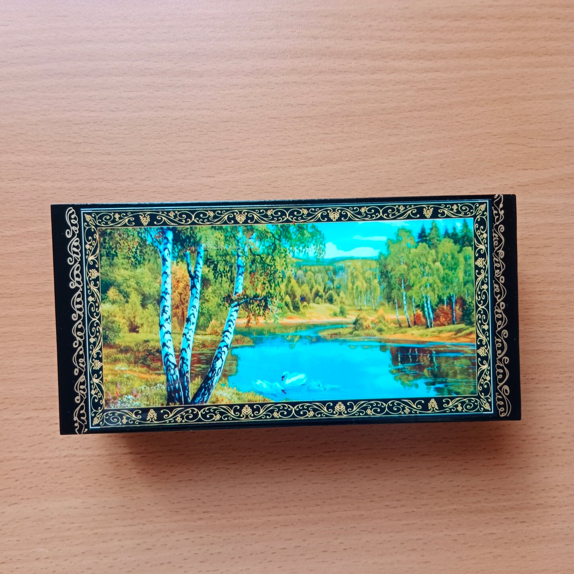 Шкатулка-купюрница универсальная "Природа" 17*8,5*3,5см, лаковая миниатюра