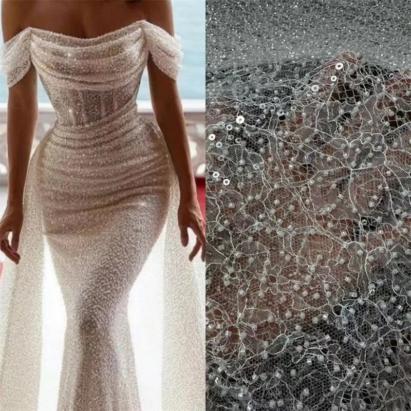 Кружевное полотно с бусинами LFYING 135см