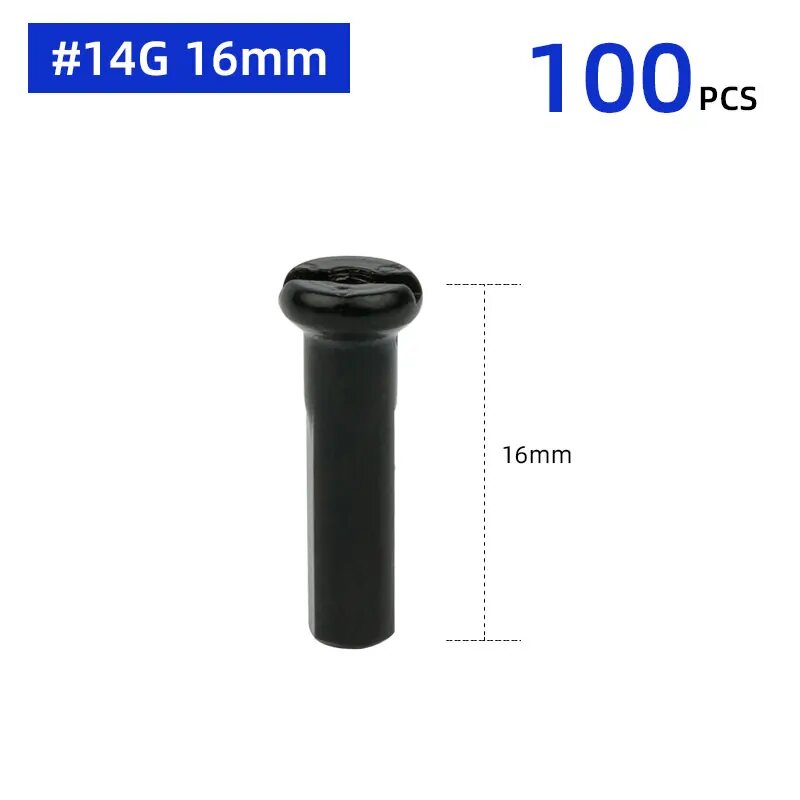 Черные ниппели для спиц 14G 16mm, 100 шт