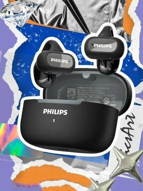Беспроводная Bluetooth-гарнитура Philips Qi с костной проводимостью, вставляемая в ухо и не вкладываемая в ухо для снижения шума при звонках