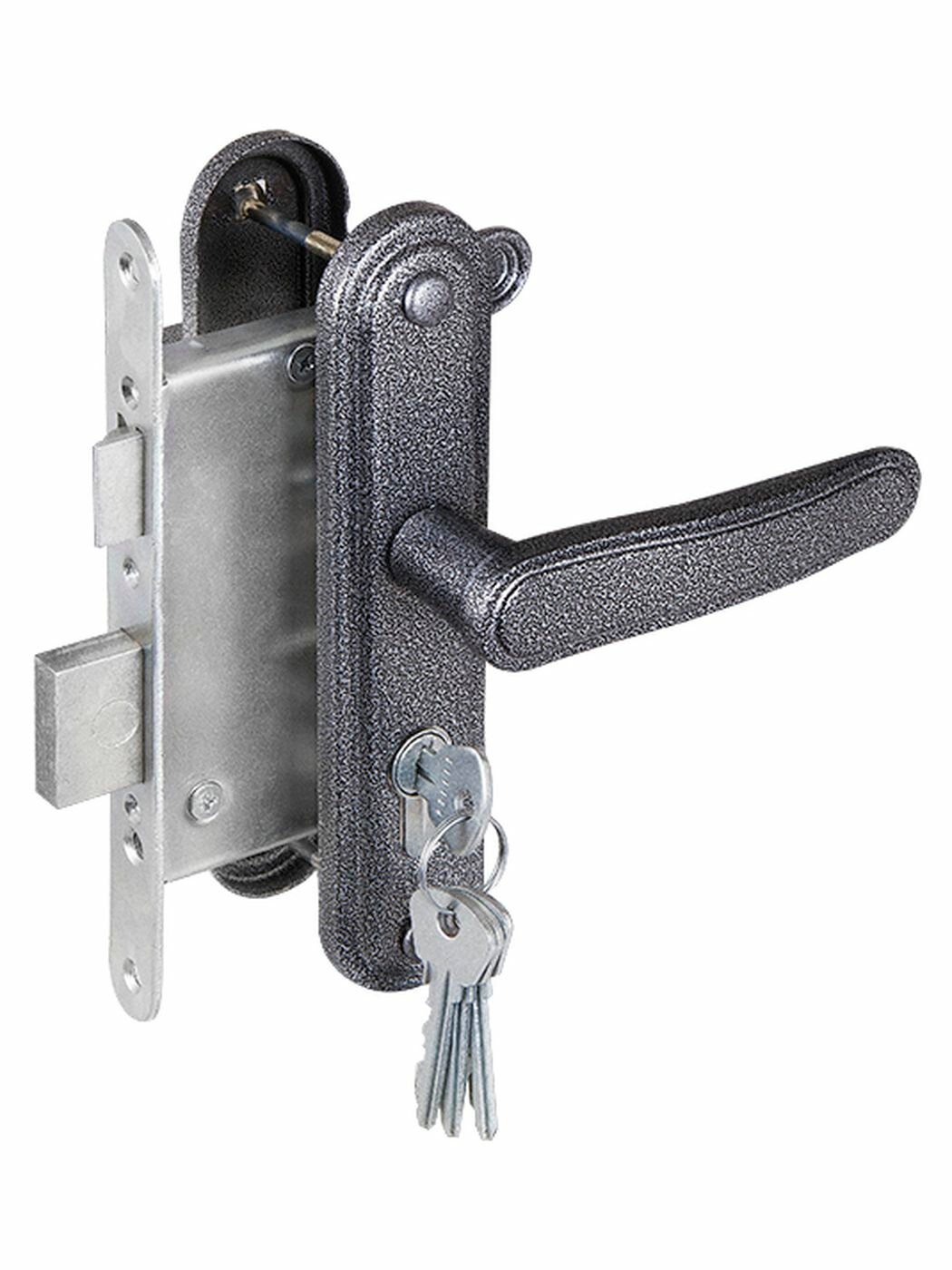 Ручка дверная на планке с замком под цилиндр с защелкой зенит ЗВ4-3.03 (серебро), 4 кл.