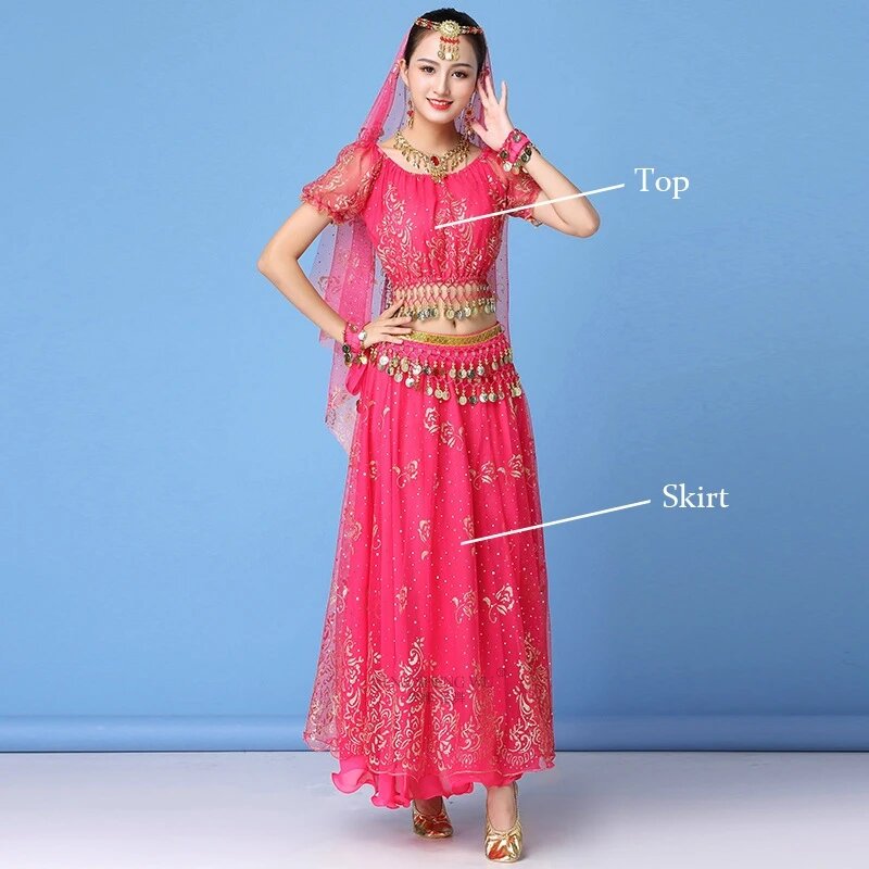 Танцевальный комплект YI NA SHENG WU для танца живота Розовый, 2pcs-rose