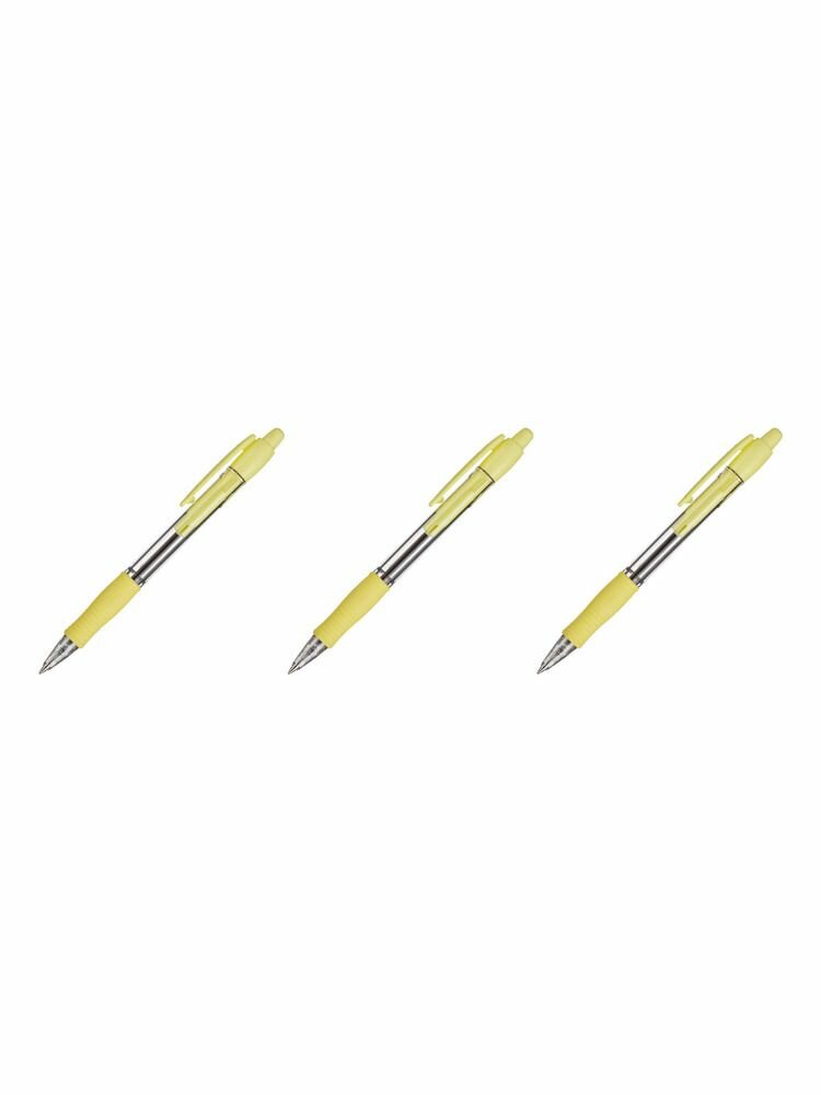 Pilot Автоматическая шариковая ручка Super grip желтый корпус, синяя, 0,22 мм, 3 шт