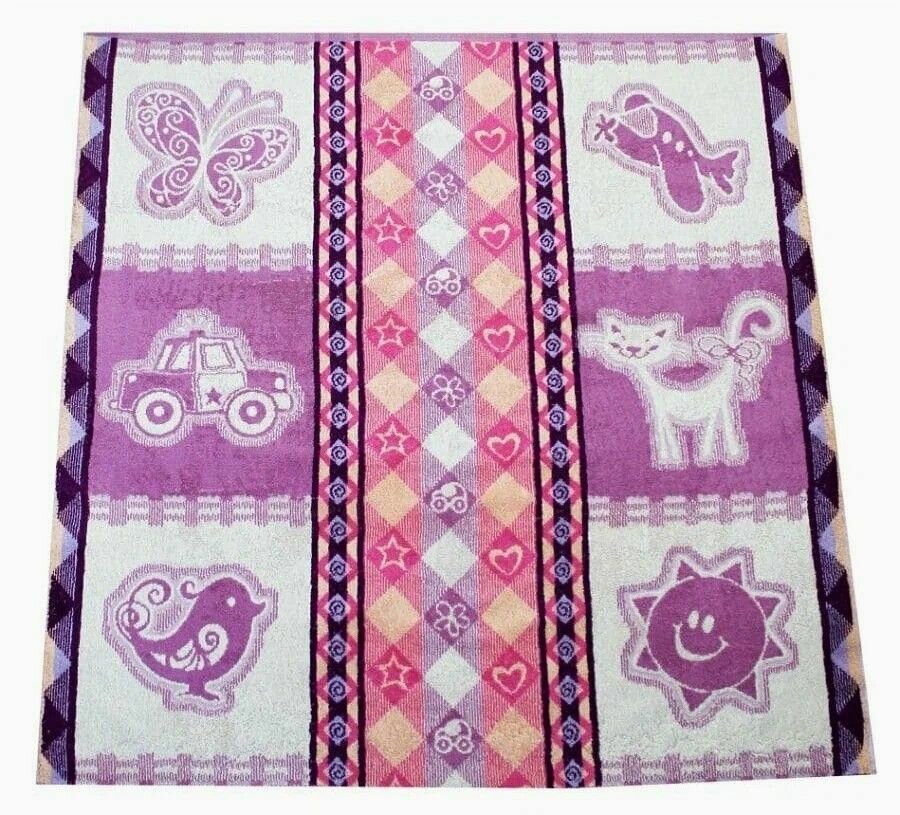 Полотенце махровое детское жаккардовое большое Малышам 100*100 см Сиреневое