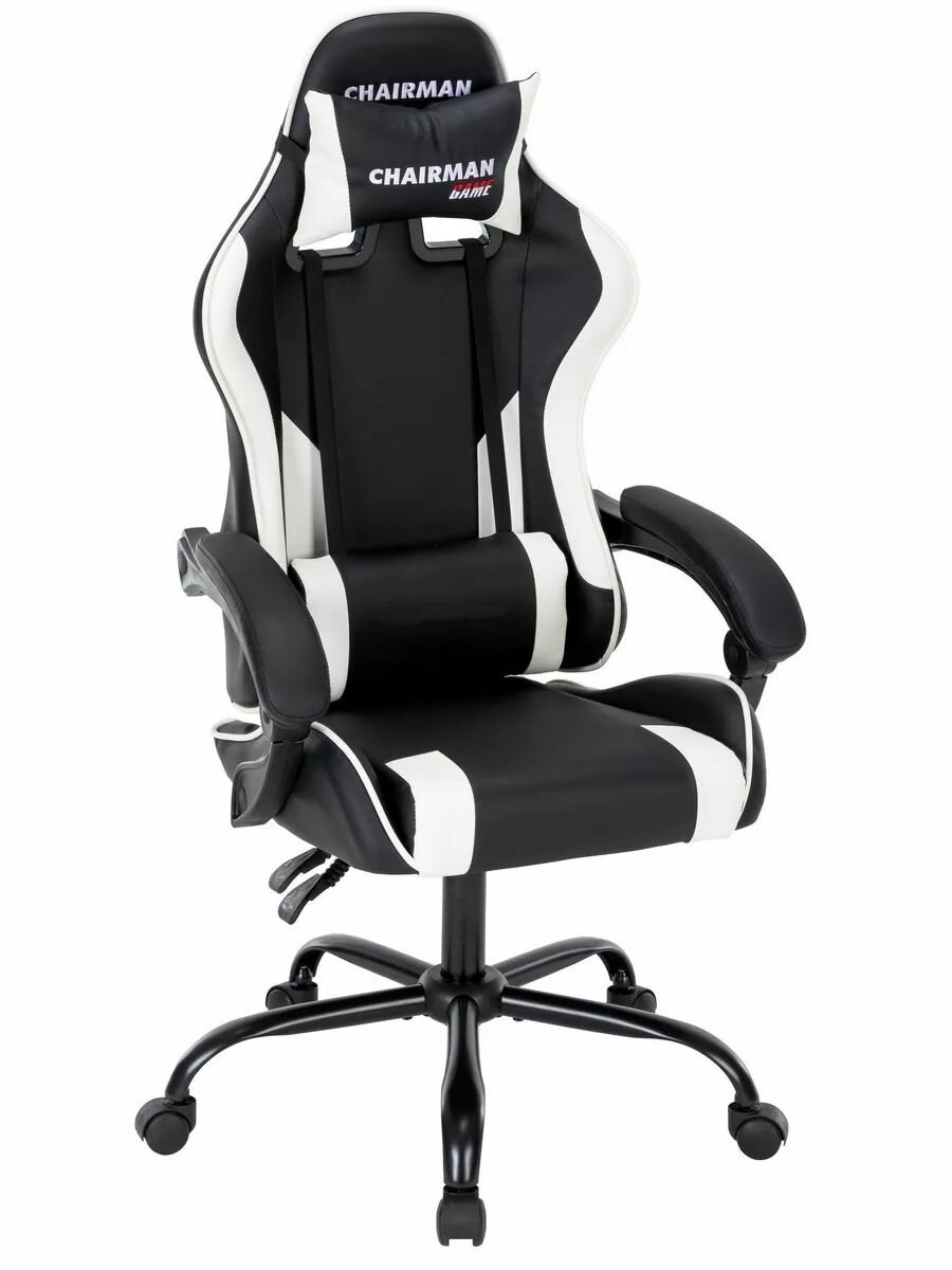 Игровое компьютерное кресло CHAIRMAN CH 41, экокожа, черный/белый, с металлической крестовиной