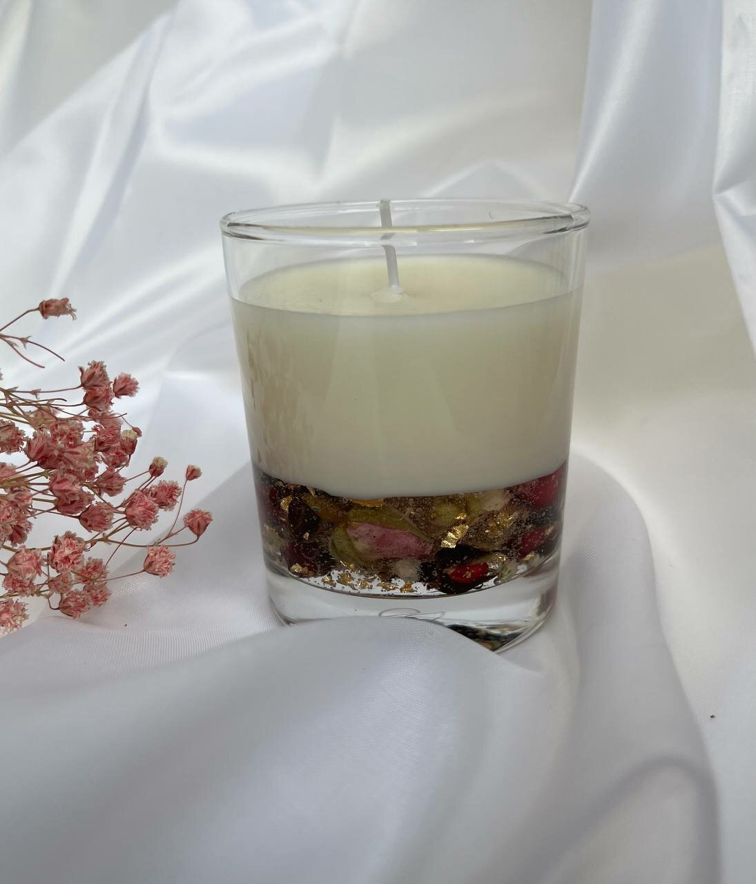 Свеча декоративная, с сухоцветами, ароматическая, 36 ч. горения