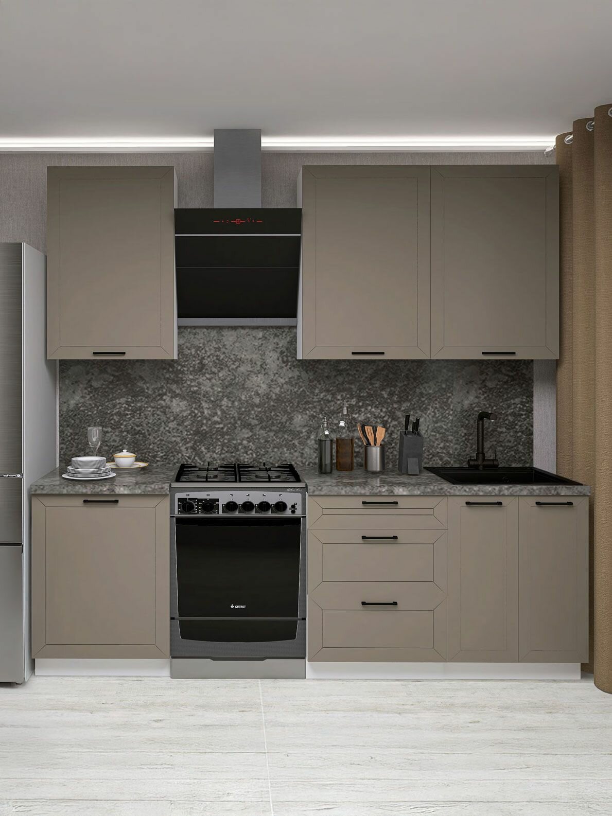 Кухонный гарнитур Сектор 1.8 м, мебель для дома и кухни, Белый / Базальт