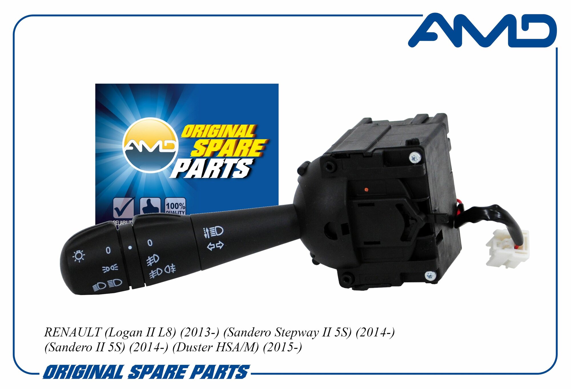 Переключатель подрулевой света фар и поворотников с ПТФ для Рено Дастер, Логан 2, Сандеро 2, Степвей 2 AMD. SBG41 AMD