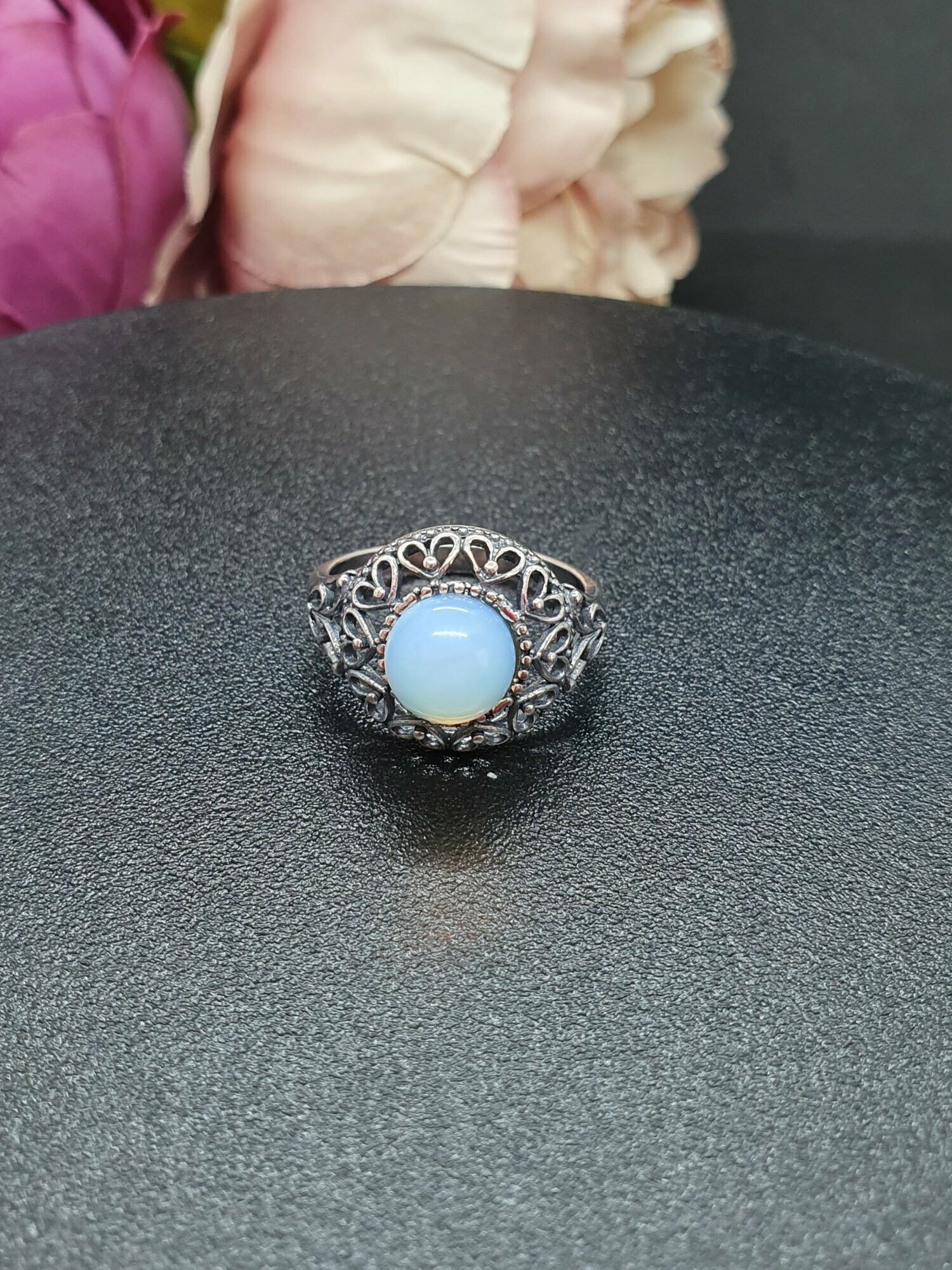 Кольцо, искусственный камень, лунный камень