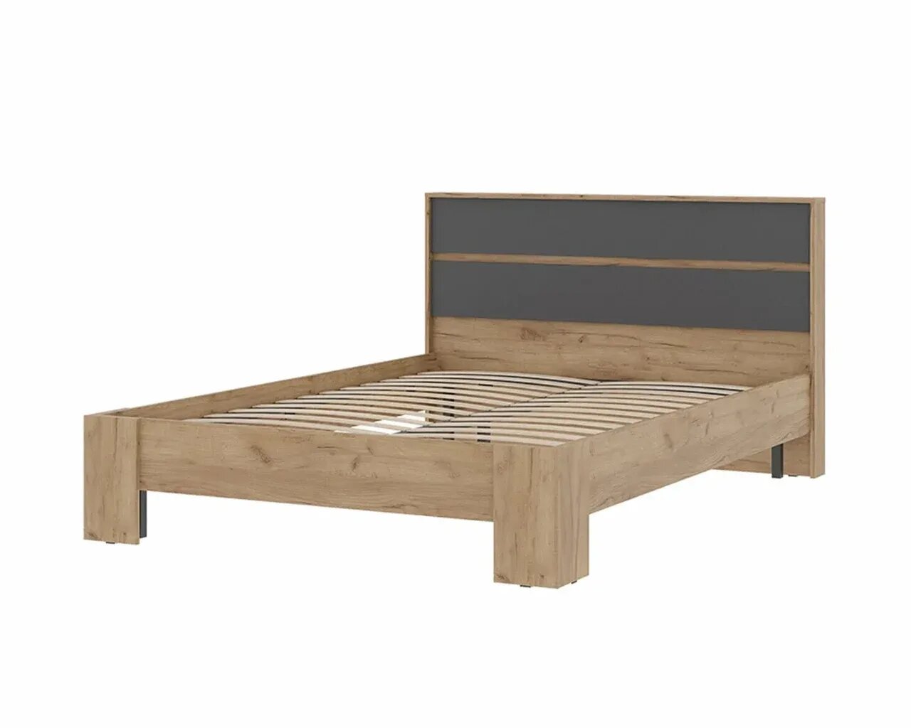 Кровать двуспальная КР 02 «Хелен» основание ламели 1,4 м ЛДСП (Дуб крафт золотой/Серый графит) 147х212х93