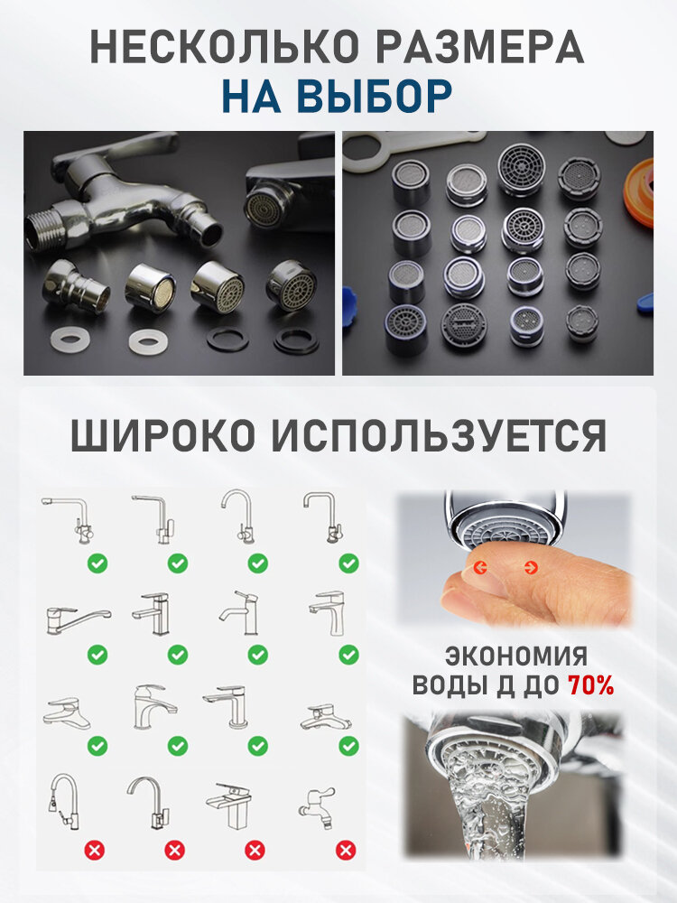 Аэратор на кран, 20 мм внутренняя резьба, экономит воду и предотвращает брызги, 1 шт