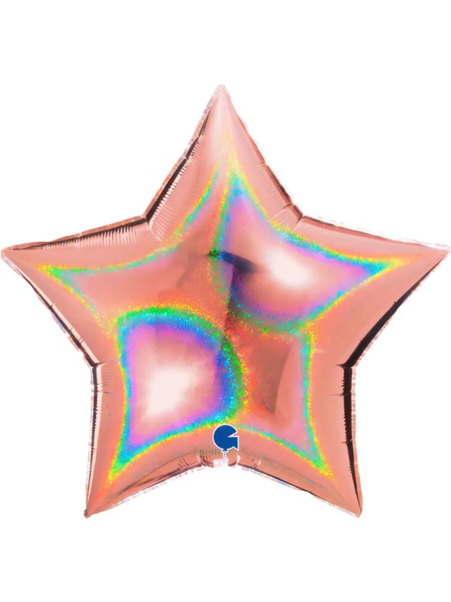 Звезда Розовое золото голография / Rose Gold Glitter Holographic, фольгированный шар (36"/90 см ) 1 шт. / GRABO, Италия